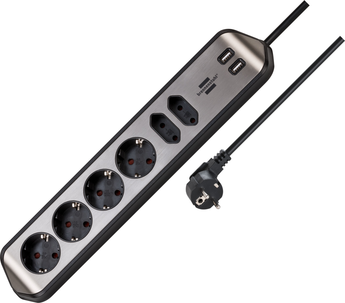 Enchufe de esquina brennenstuhl®estilo con función de carga USB 4x tomas de corriente 2x Euro ...