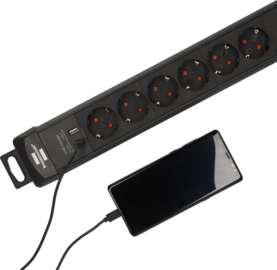 Regleta de enchufes Premium-Line de 6 vías con USB C PD 30W y USB A 18W negro 3m H05VV-F 3G1.5 ...